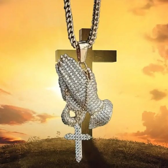 Kimo's Korner | Jewelry | Gorgeous Elegant Praying Hands Cross Necklace | Poshmark